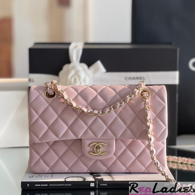 Chanel Grained Calfskin Small Classic Flap Bag A01116 Sakura Pink/Light Gold 2023 Original Quality
