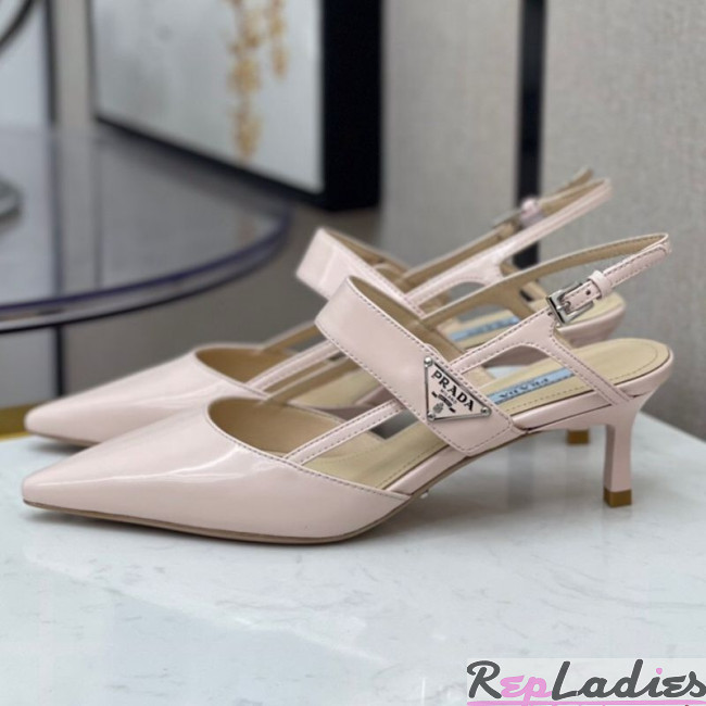Prada Shiny Leather Strap Slingpack Pumps Pink 2021