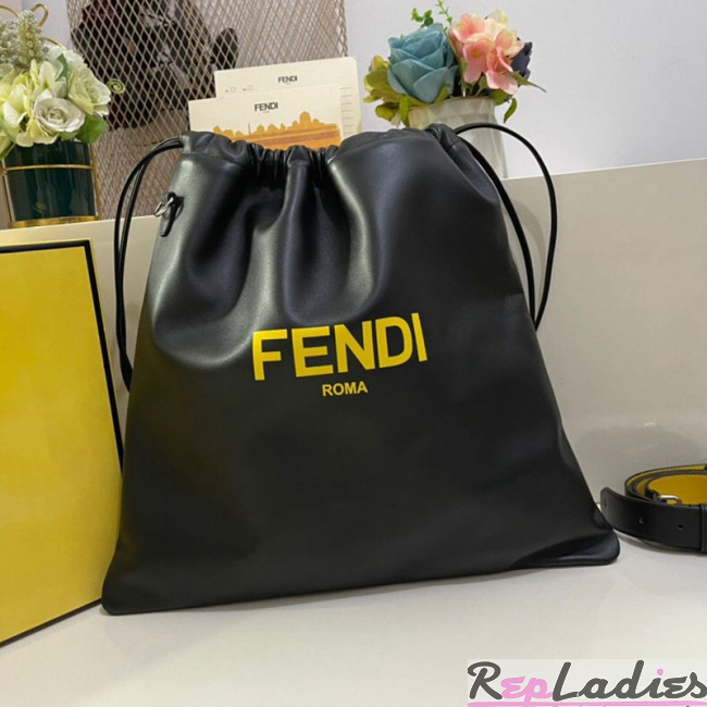 Fendi Pack Medium Pouch Bucket Bag in Black Nappa Leather Bag 2020