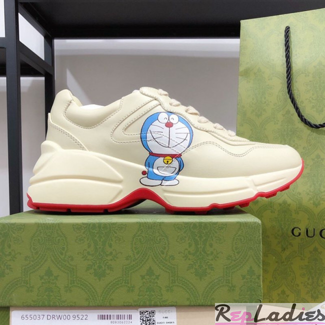 Doraemon x Gucci Rhyton Sneakers in White Leather (For Women and Men)