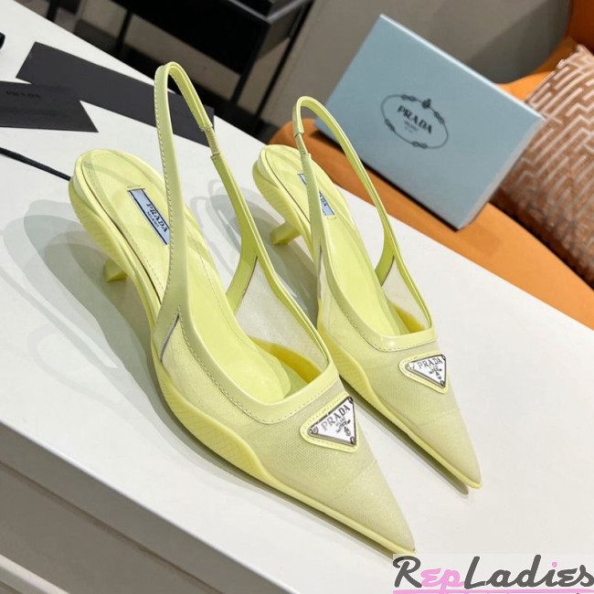 Prada Mesh Slingback Pumps 3cm Yellow 2022 60